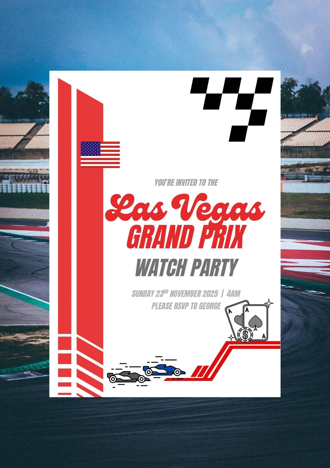 F1 Las Vegas Grand Prix Watch Party Invitation: Editable Racing Theme ...