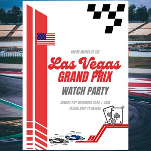 F1 Las Vegas Grand Prix Watch Party Invitation: Editable Racing Theme ...