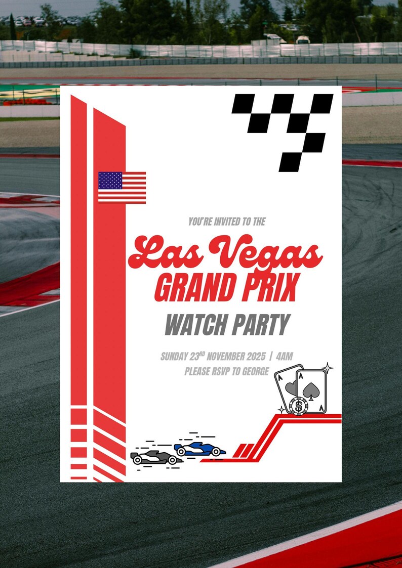 F1 Las Vegas Grand Prix Watch Party Invitation: Editable Racing Theme ...