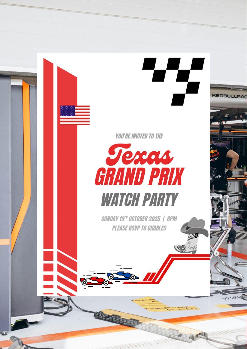 F1 Texas Grand Prix Party Invitation: Race Day Theme (digital Download ...