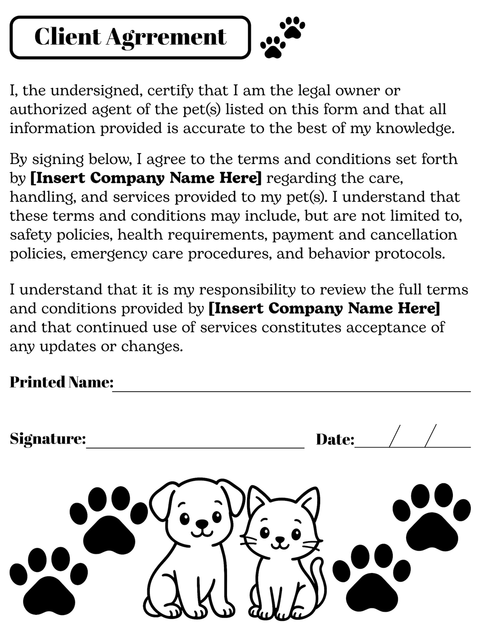Editable Pet Client Registration & Consent Form for Grooming, Pet ...