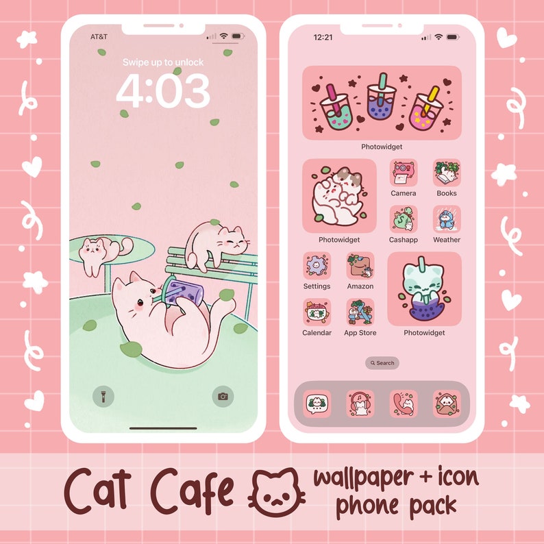 Cute Cat Café Icon Pack | App Icon Set With Wallpaper | Aesthetic Phone ...