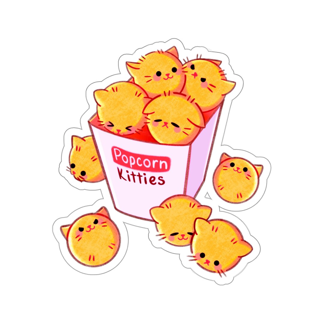 Cute Popcorn Cat Sticker, Anime Chibi Cat Graphic Sticker, Sticker Gift ...