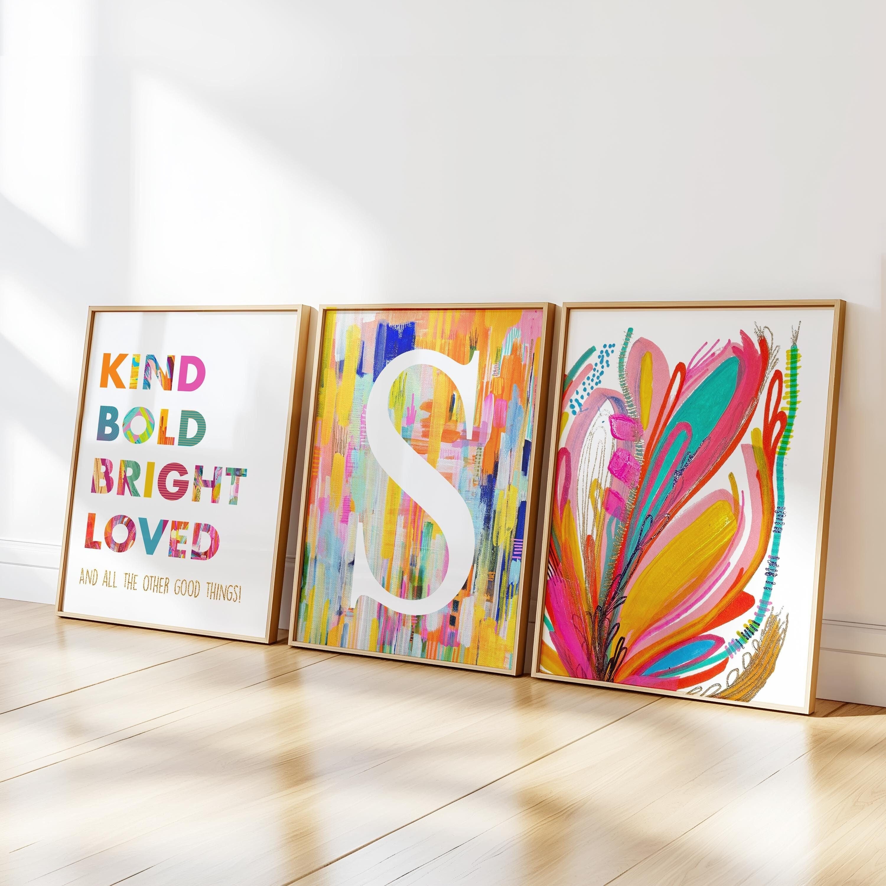 Affirmation Initial Art Prints: Colorful Girls Bedroom Decor, Set of 3 ...