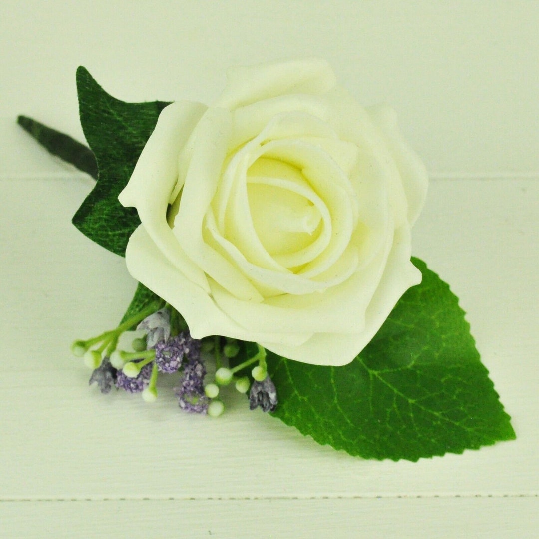 Artificial Wedding Flowers Single Ivory Foam Rose & Lilac Gypsophila ...