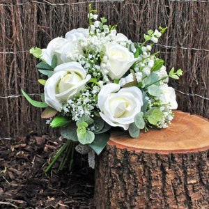 Artificial Wedding Flowers Ivory Rose Gypsophila Informal Hand Tied ...