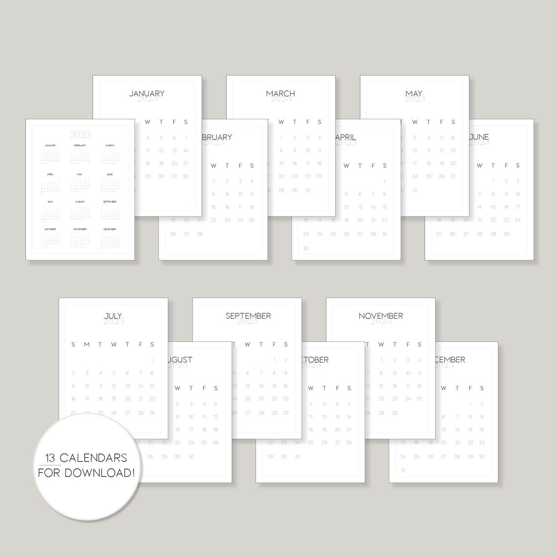 2023 Full Calendar Set - Monthly Digital/printable Calendars - Etsy