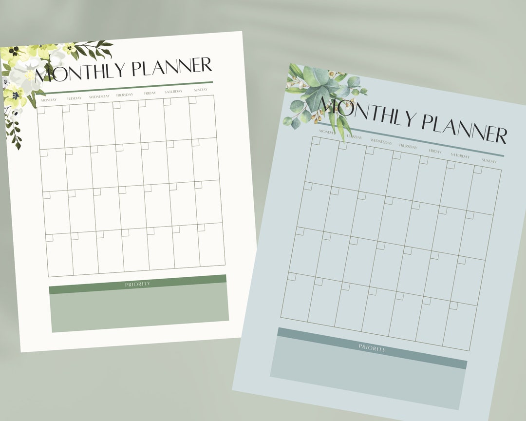 Printable Monthly Calendar Planner - Etsy