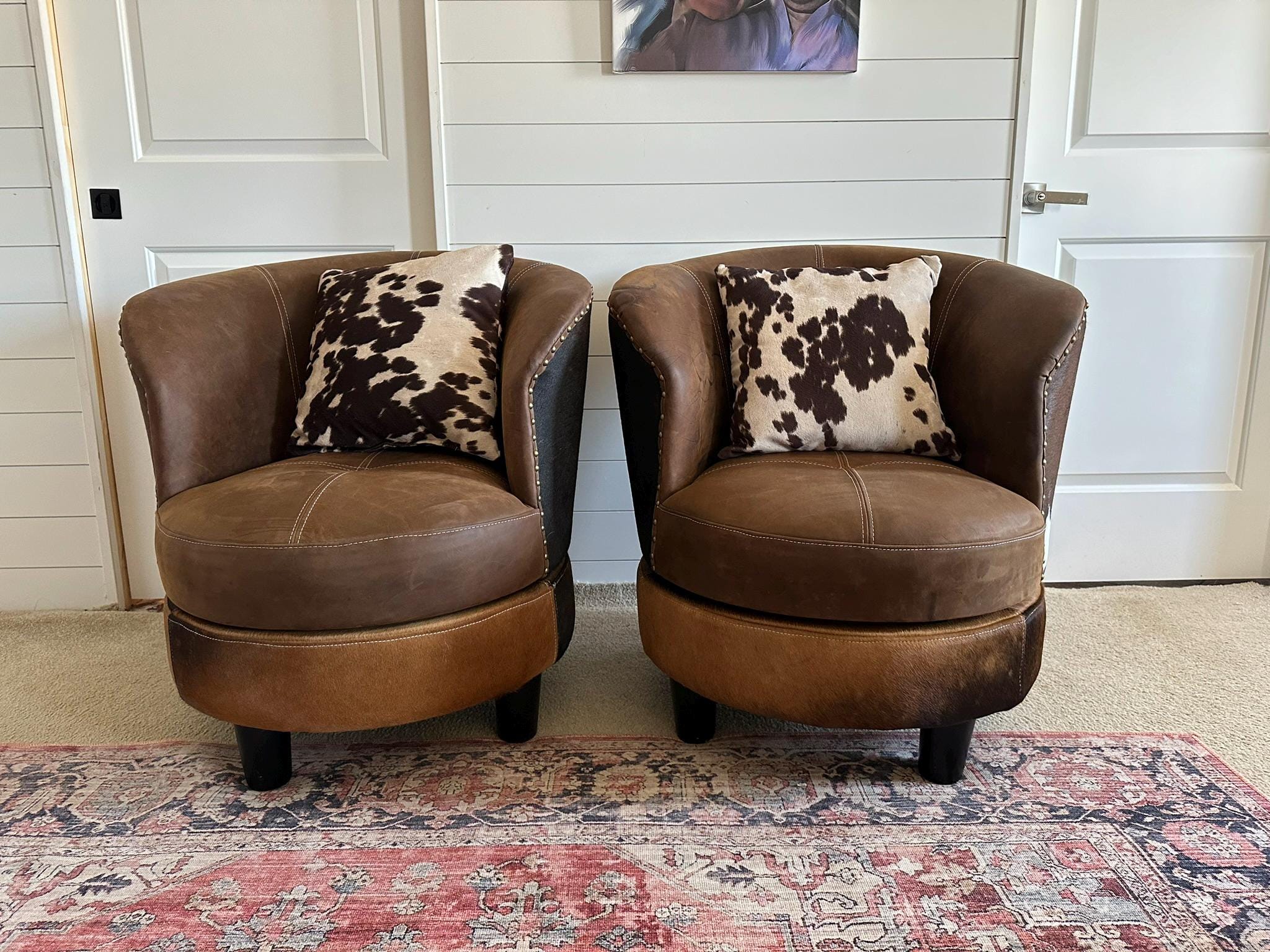 Cowhide Swivel Chair Etsy UK