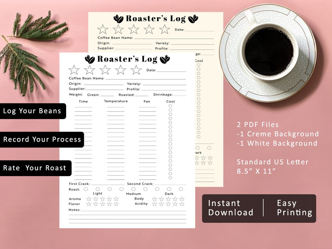 Coffee Roasting Log Printable Template | Instant Download | Home ...