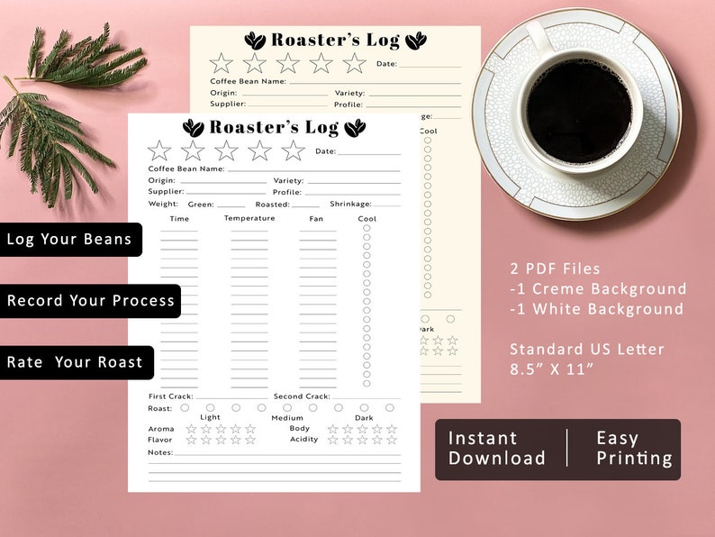 Coffee Roasting Log Printable Template | Instant Download | Home Roaster Logbook | Digital for ...