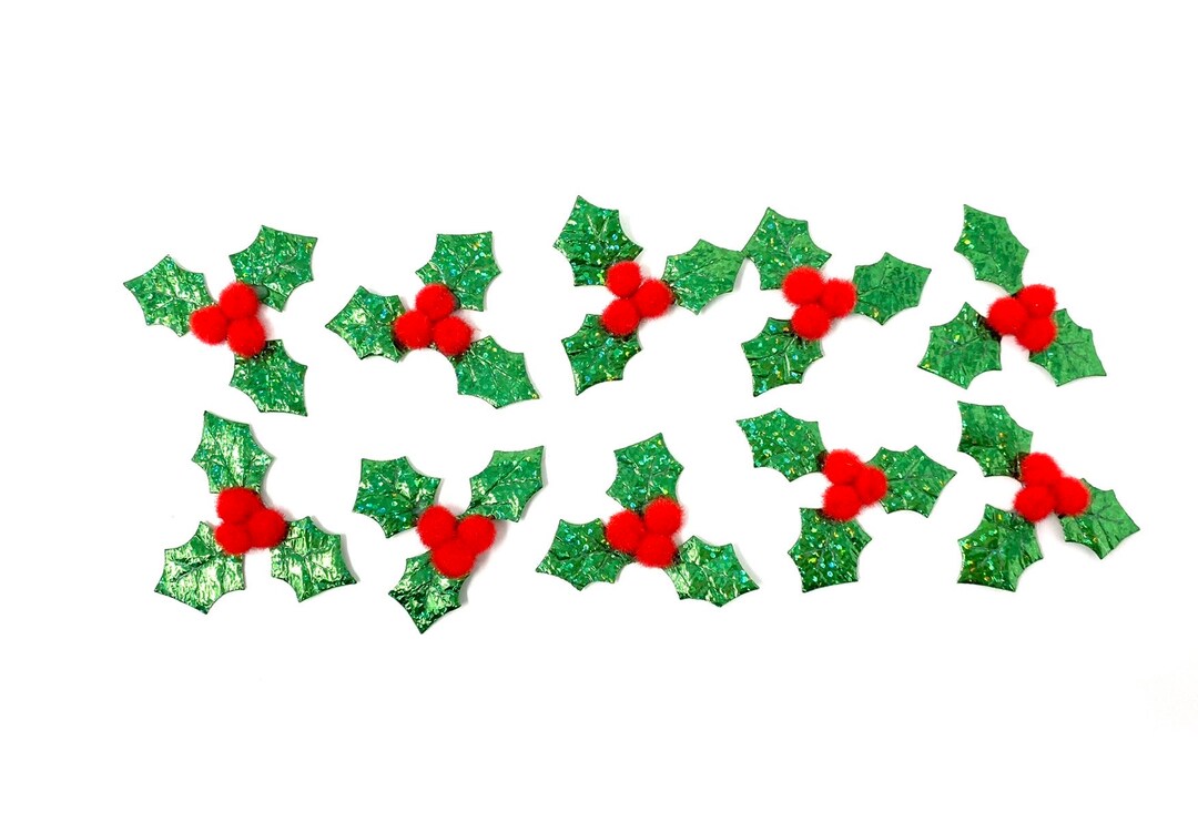 Holly Sprig Appliques Sparkly Christmas Appliques Set of 10 Christmas ...