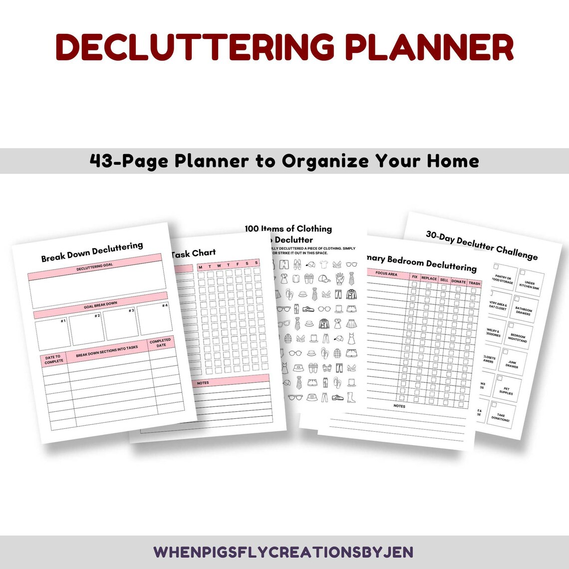 Decluttering Planner Digital Download, Printable Declutter Challenge ...