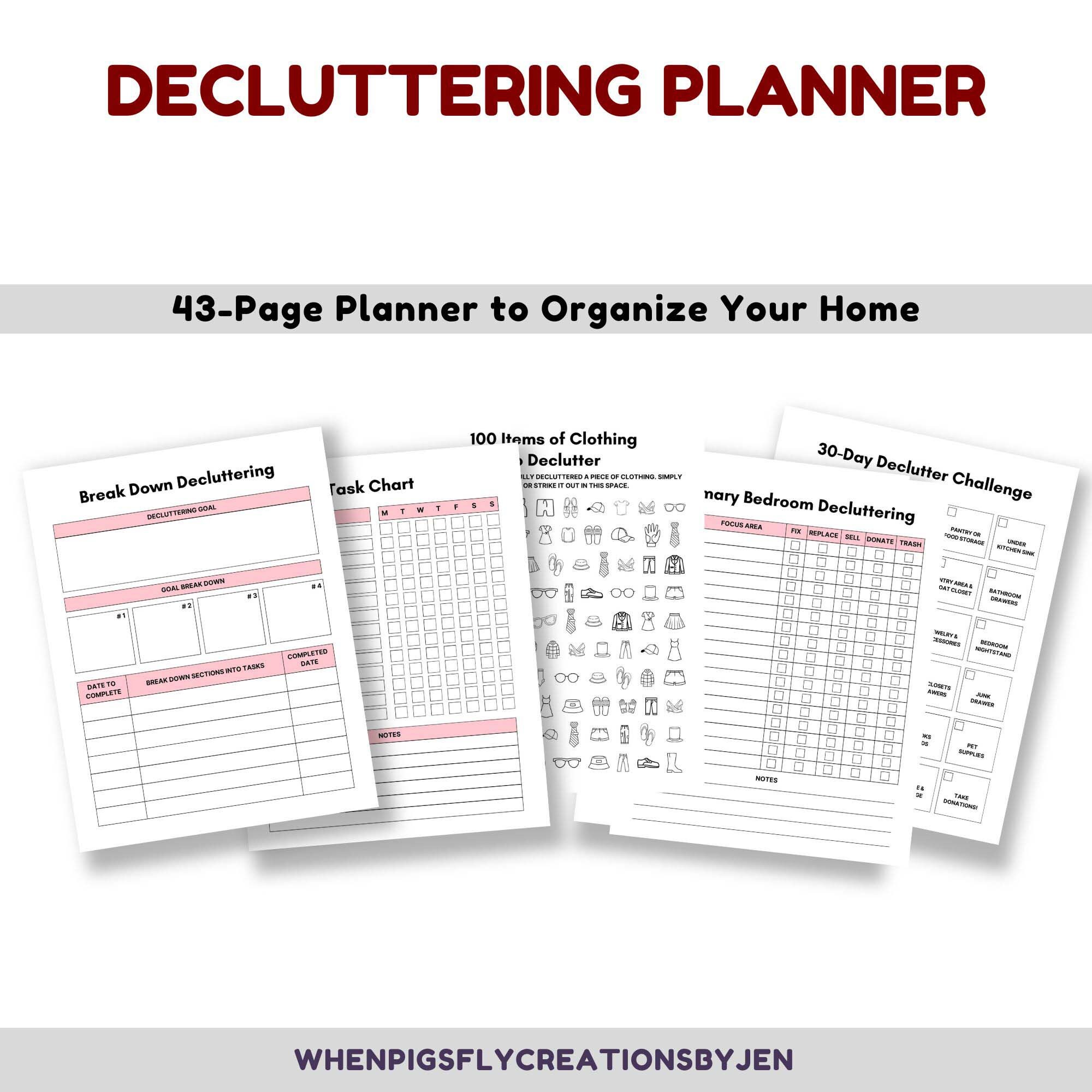 Decluttering Planner Digital Download, Printable Declutter Challenge ...