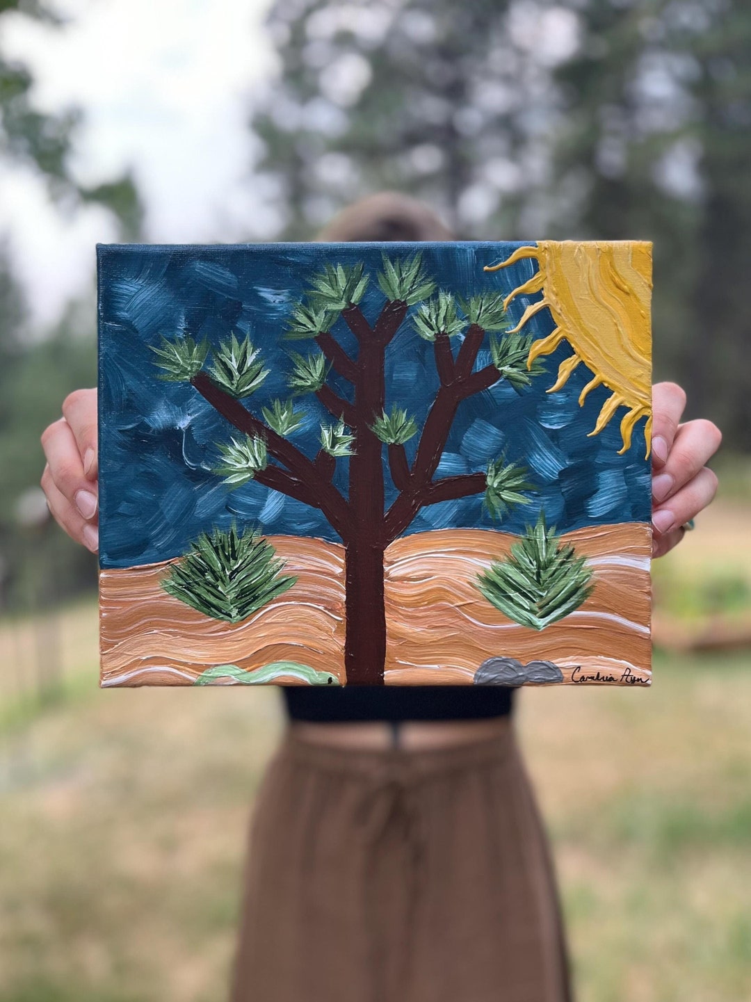 Joshua Tree Painting: Textured Desert Landscape, Tactile Sun (8x10 ...