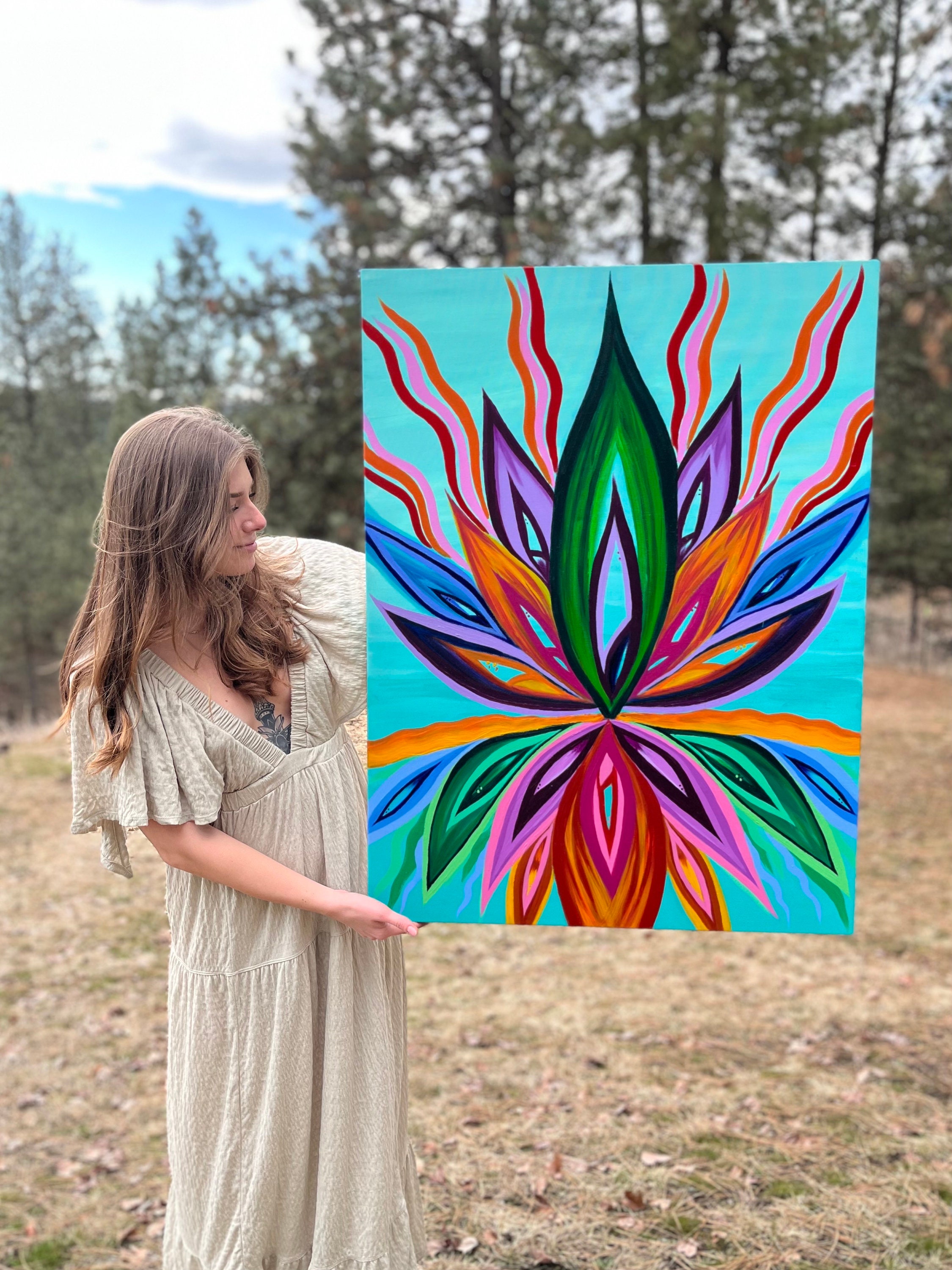 Psychedelic Lotus Flower Original Acrylic Painting on Canvas Original ...