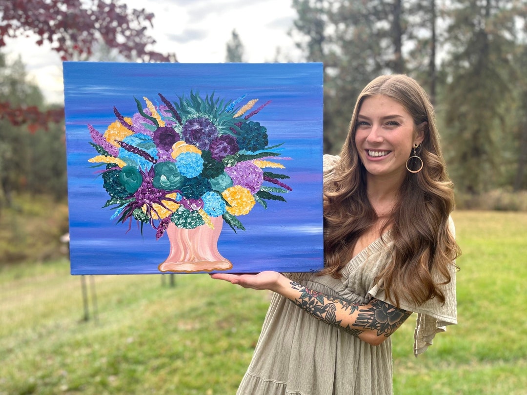 Original Tactile Acrylic Painting on Canvas | Flower Bouquet ...