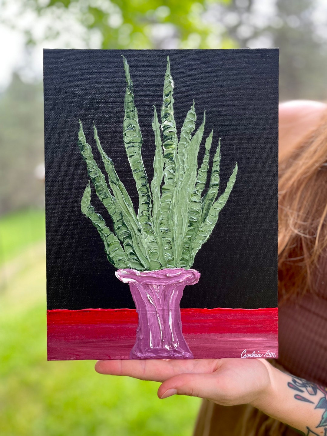Textured Snake Plant Painting: Original Acrylic Art on Canvas (9x12 ...
