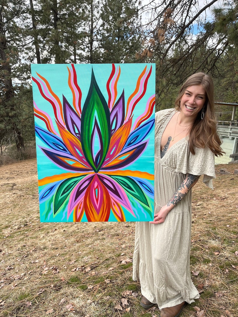 Psychedelic Lotus Flower Original Acrylic Painting on Canvas Original ...