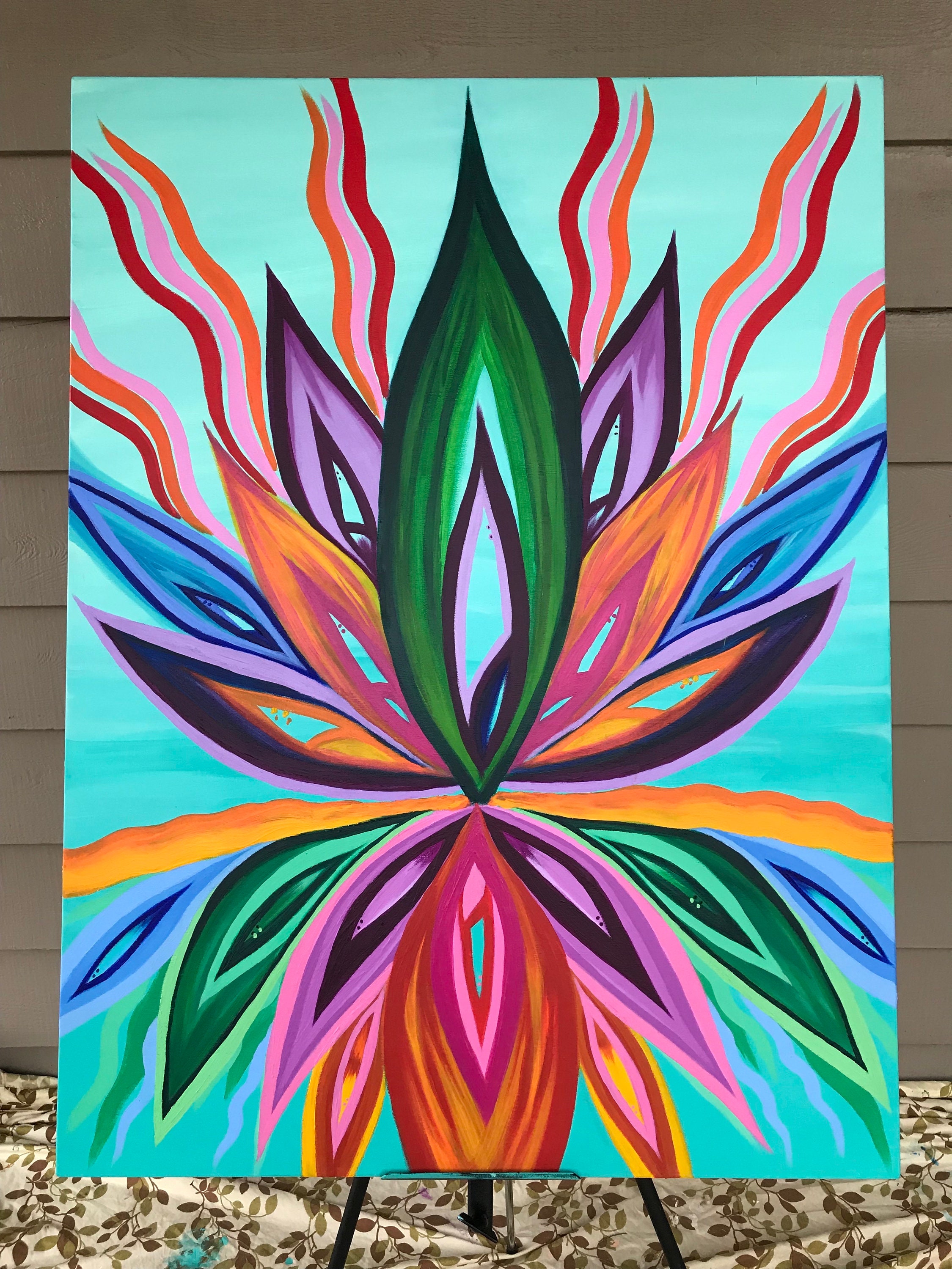 Psychedelic Lotus Flower Acrylic Painting: Third Eye Expressionist ...