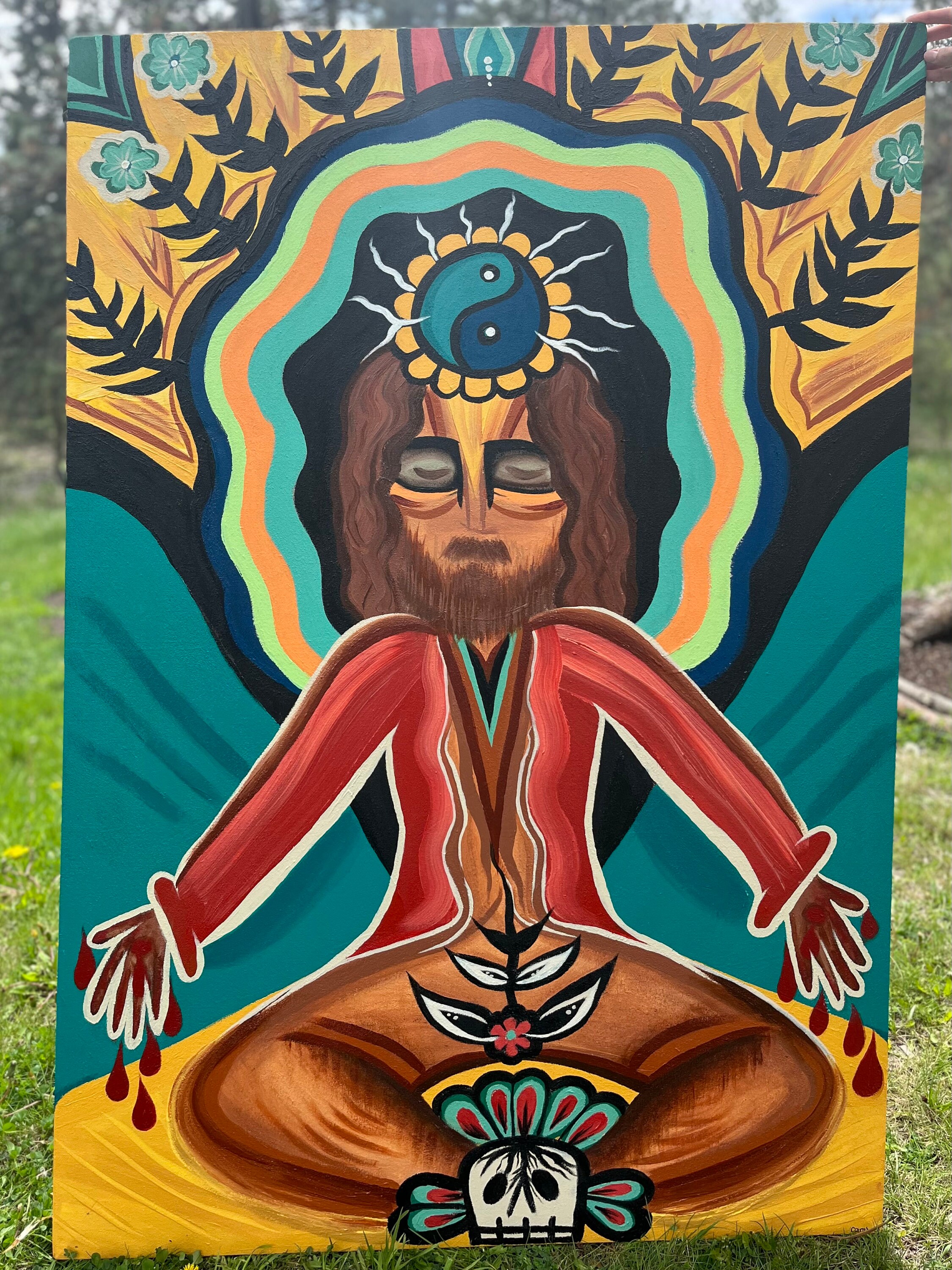 Psychedelic Jesus Portrait: Large Folk Art Acrylic Painting (40x60 Inch ...