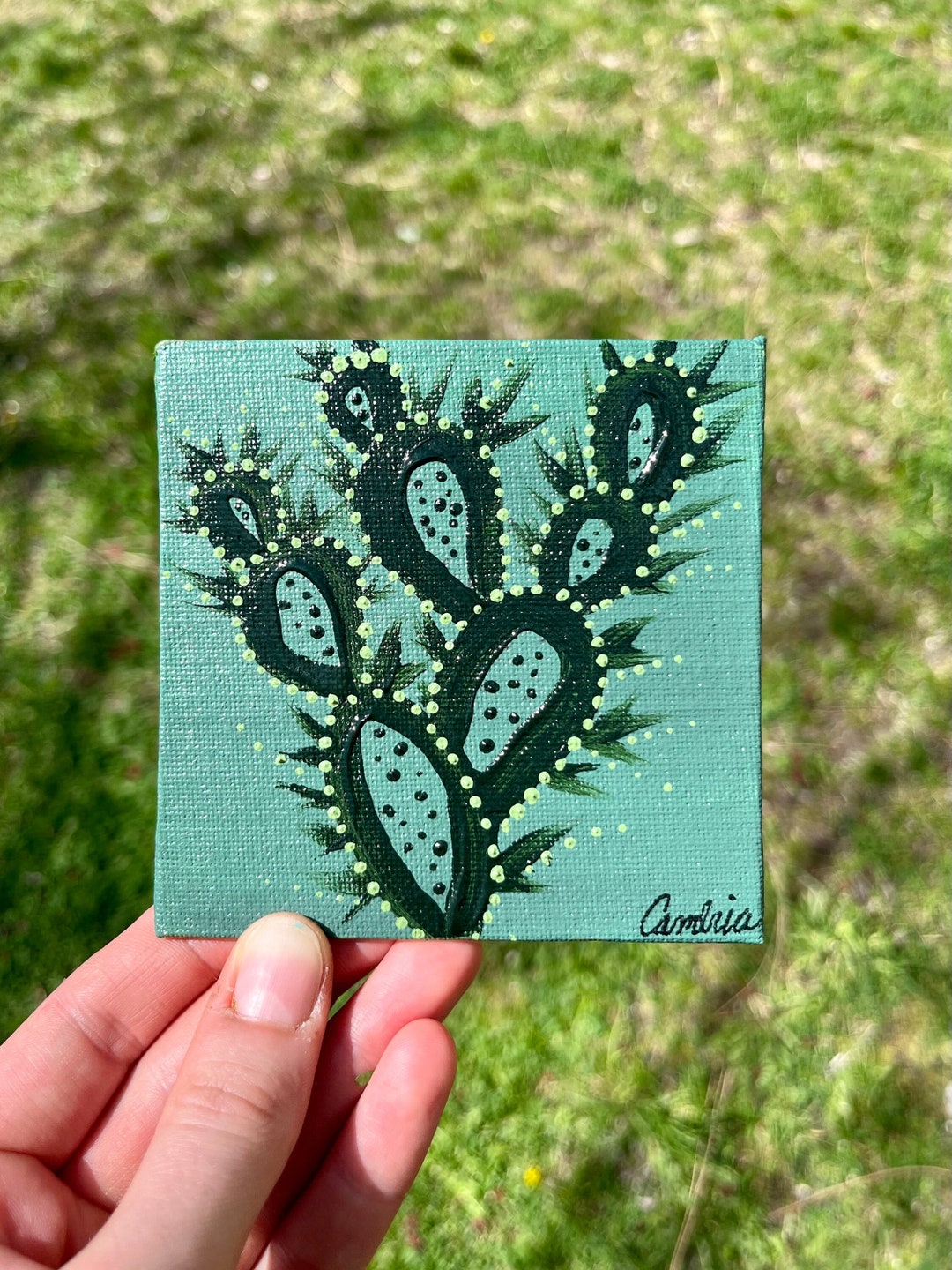 Mini Prickly Pear Cactus Painting Original Acrylic Painting on Canvas ...