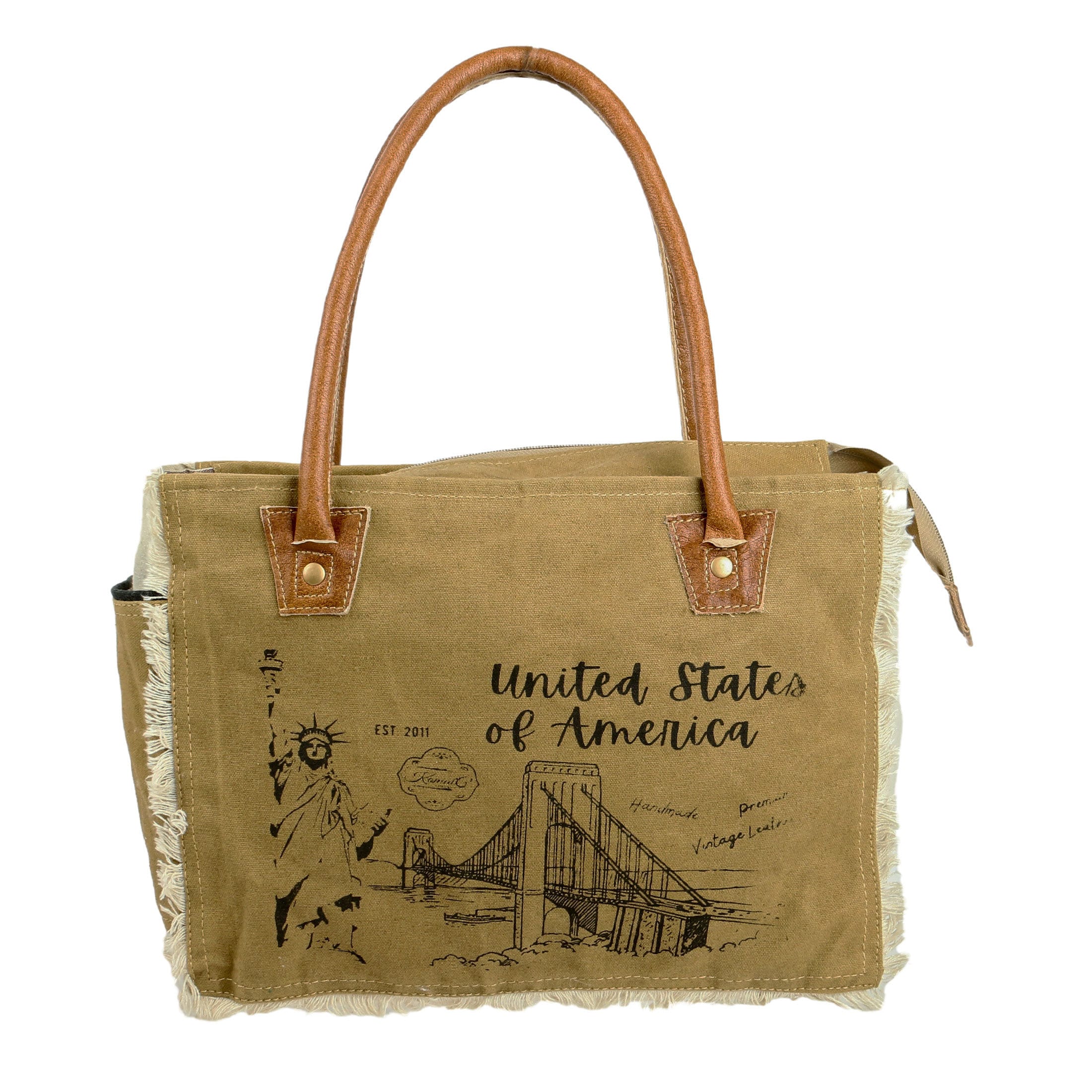Sel De Mer Upcycled Canvas and Leather Hand Bag Cowhide Tote Bag ...