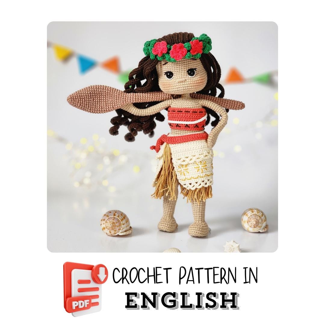 Crochet Pattern - Polynesian Princess Doll With Long Hair & Flower ...