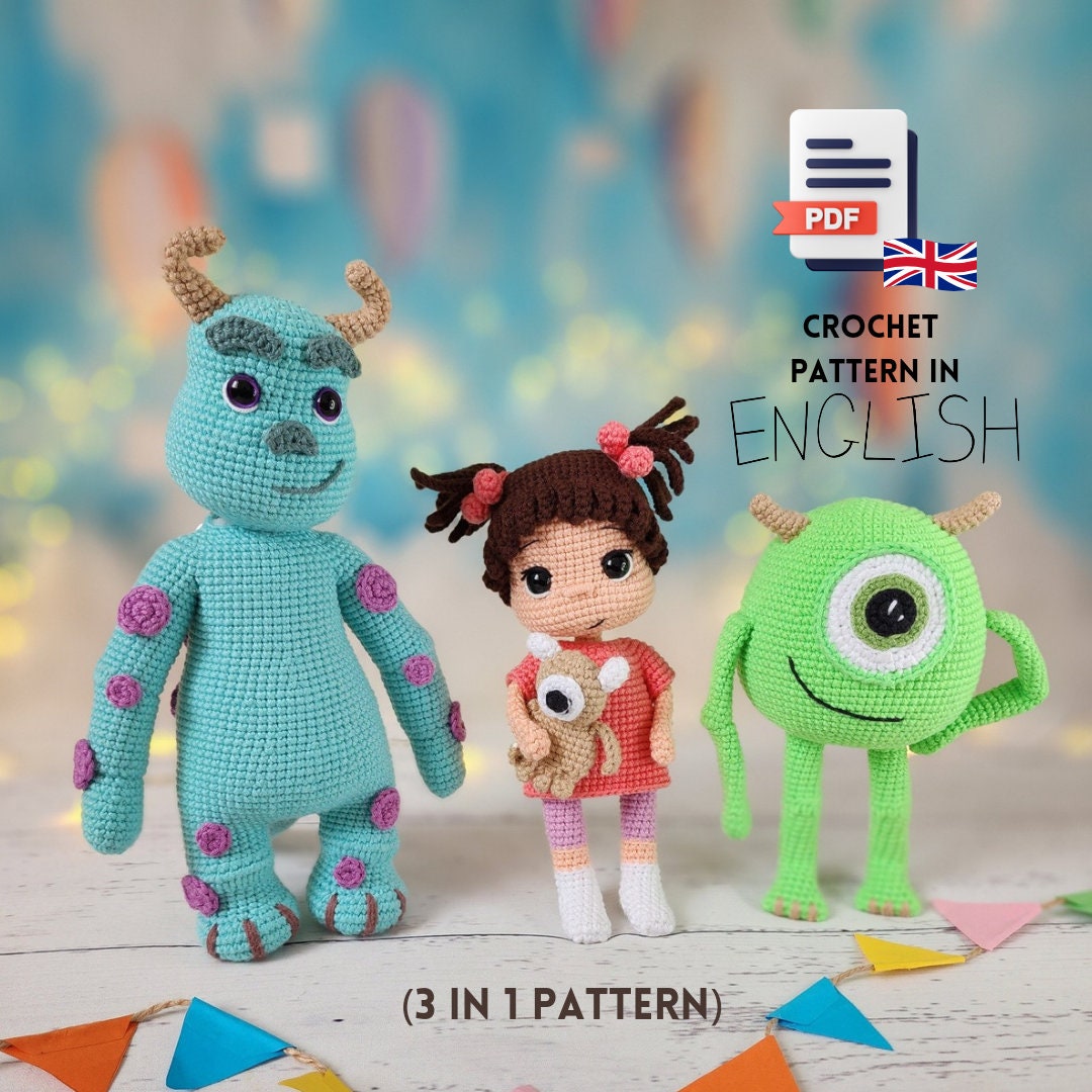 Crochet English PDF 3 in 1 Pattern, Cute Doll, Cute Monsters Amigurumi ...