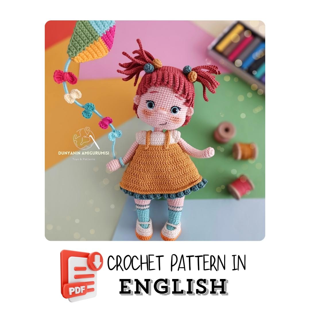 Crochet English PDF Pattern - Riley Doll With Kite & Freckles - Handmade Amigurumi Toy - Etsy