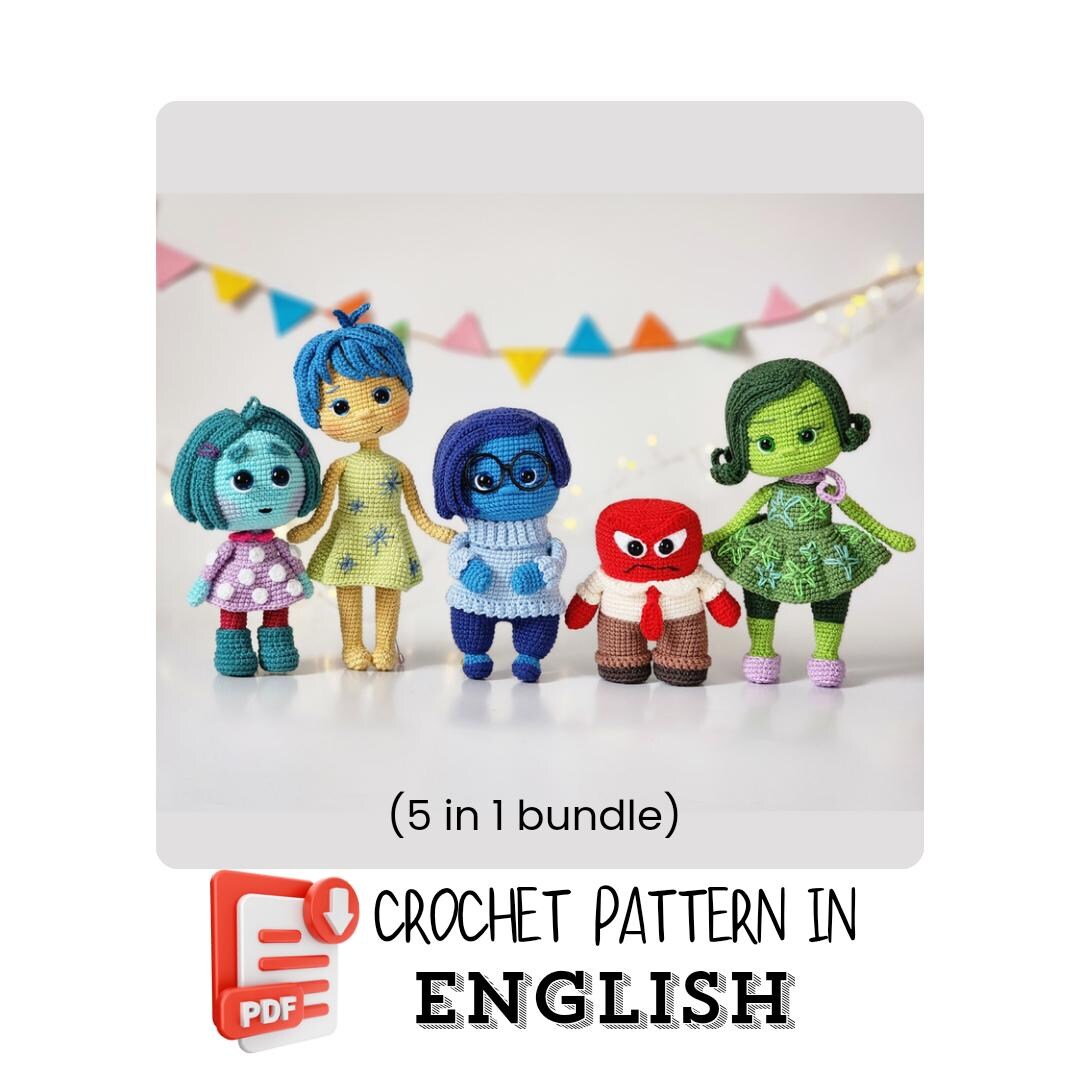 Crochet English PDF Pattern (5 in 1 Bundle) Sadness, Joy, Disgust ...