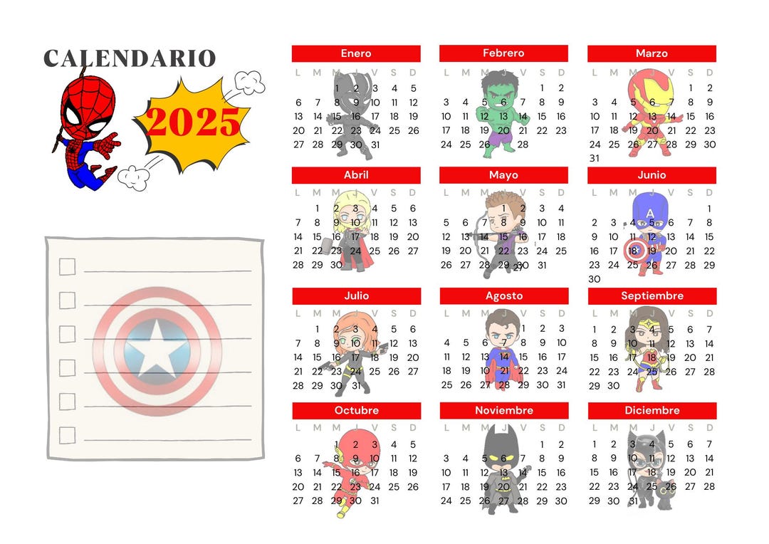 Calendario 2025 Superhéroes - Etsy México