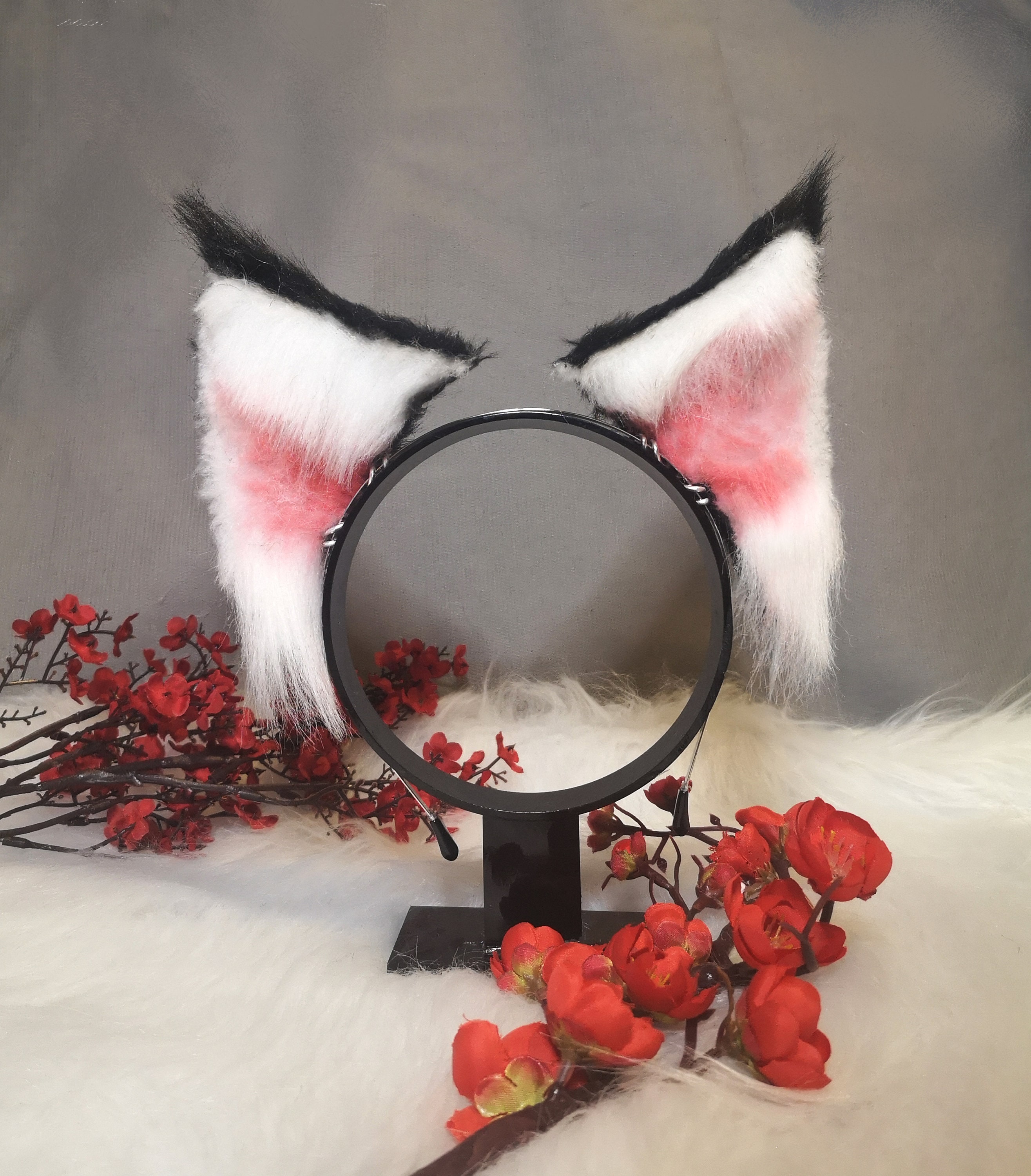Custom Black and White Furry Ears, Cat, Wolf, Puppy, Raccoon, Realistic ...