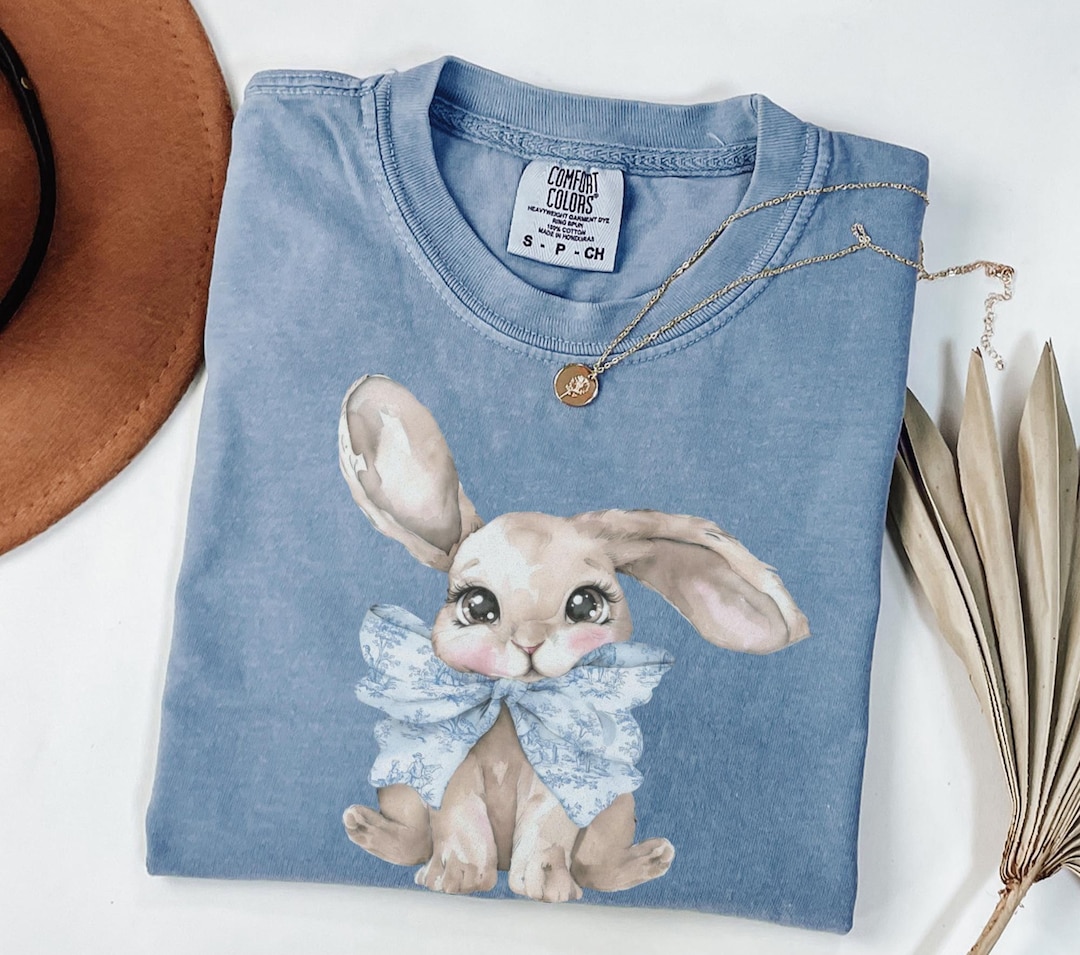 Floral Bunny Shirt Coquette Bow Easter Shirt Women Cute Toile Bunny ...