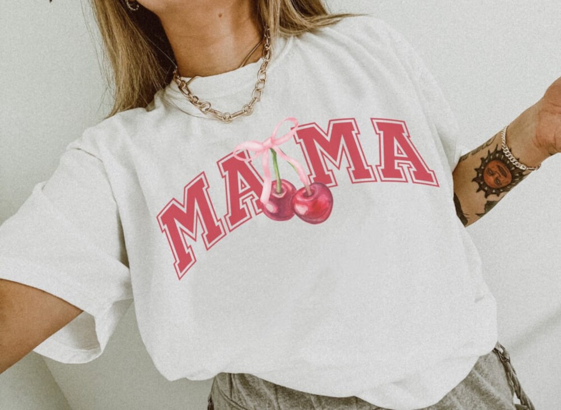 Coquette Mama Shirt Cherry Bow Aesthetic Trendy Oversized Mama Tee Gift ...