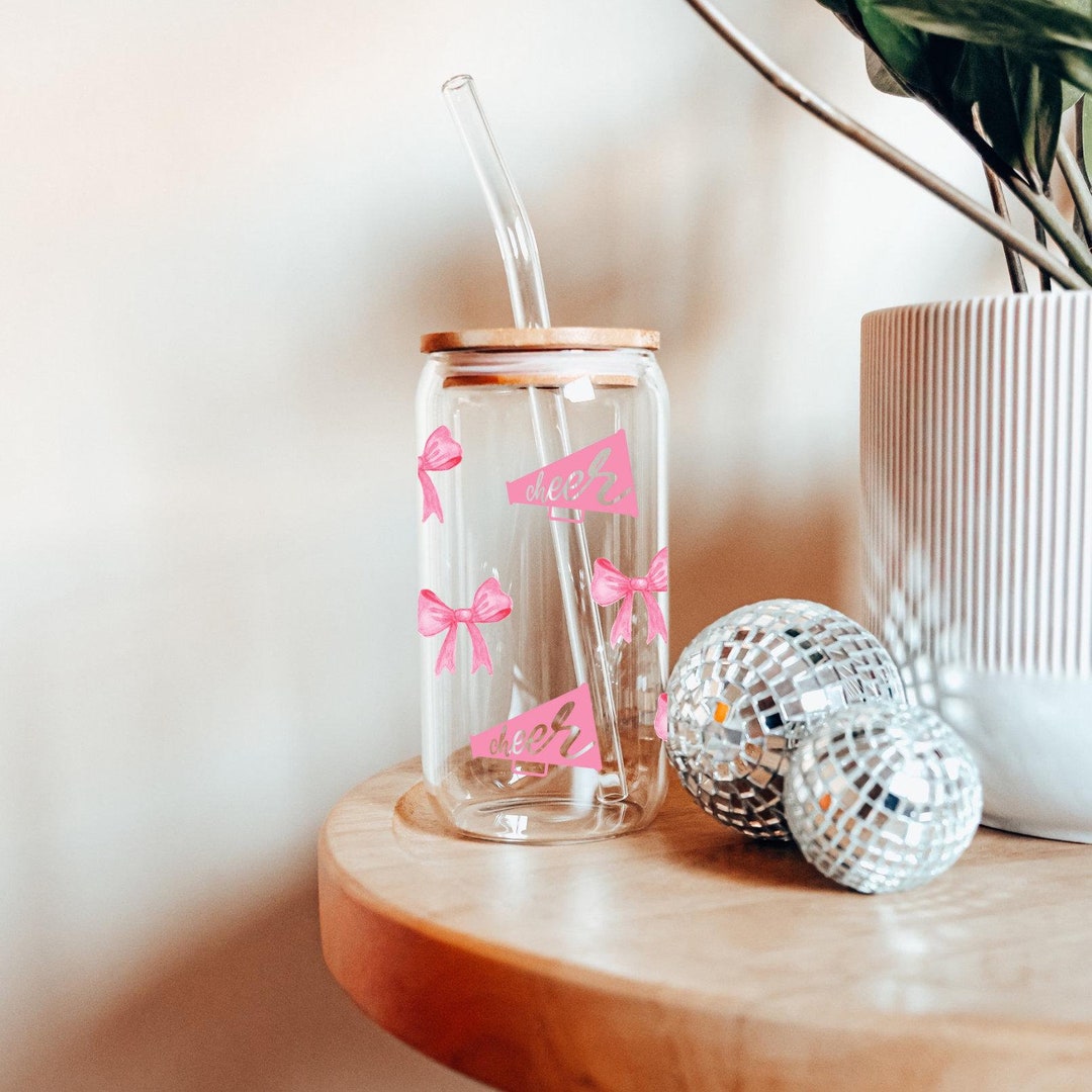Gift for Cheerleader Aesthetic Cheer Cup Cute Glass Tumbler for Cheerleader 16oz Sipper Glass ...