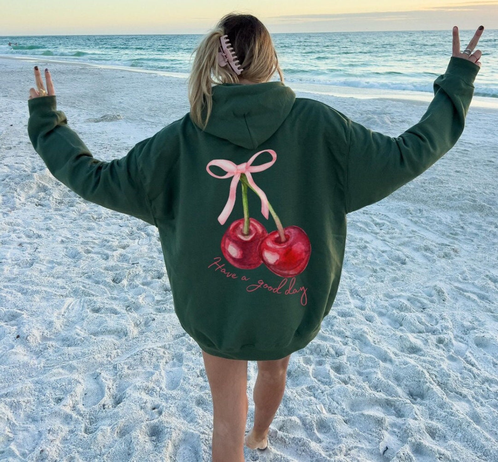Coquette Cherry Hoodie Have A Good Day Hoodie Words on Back Coquette ...