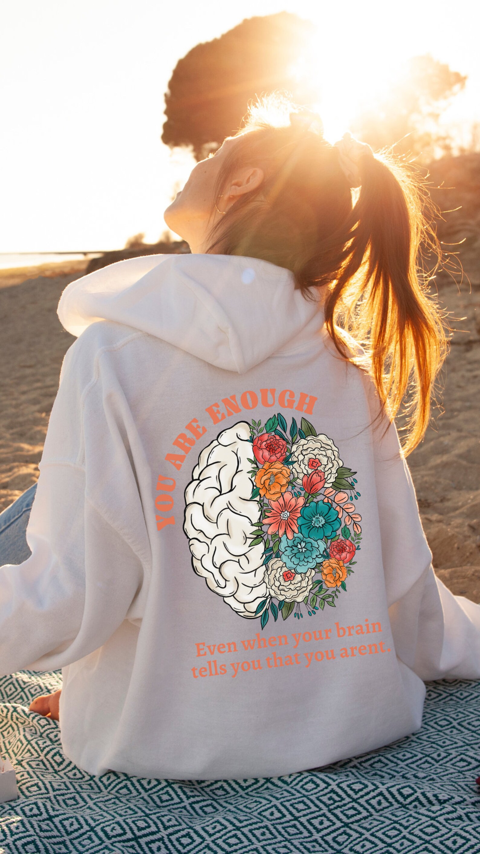You Are Enough Hoodie Mental Health Awareness Hoodie Word on Back ...