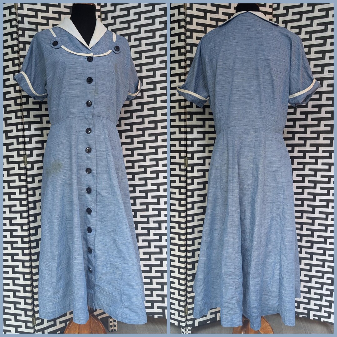 VTG 1950s Toni Todd Blue Button up Dress (large) - Etsy