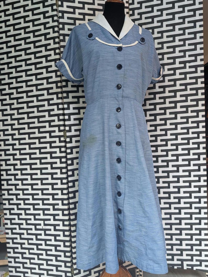 VTG 1950s Toni Todd Blue Button up Dress (large) - Etsy