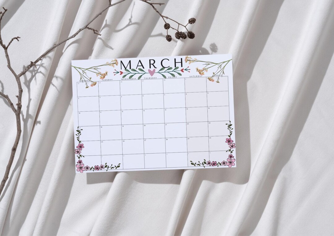 March Calendar Card | Digital Download | Editable Template | Canva ...