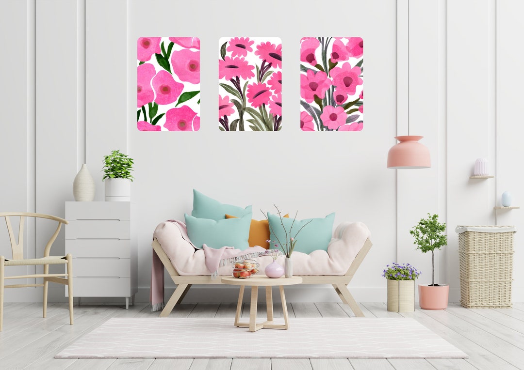 Gallery Wall Art of Three Posters Gallery Wall Art of Pink Flowers Set ...