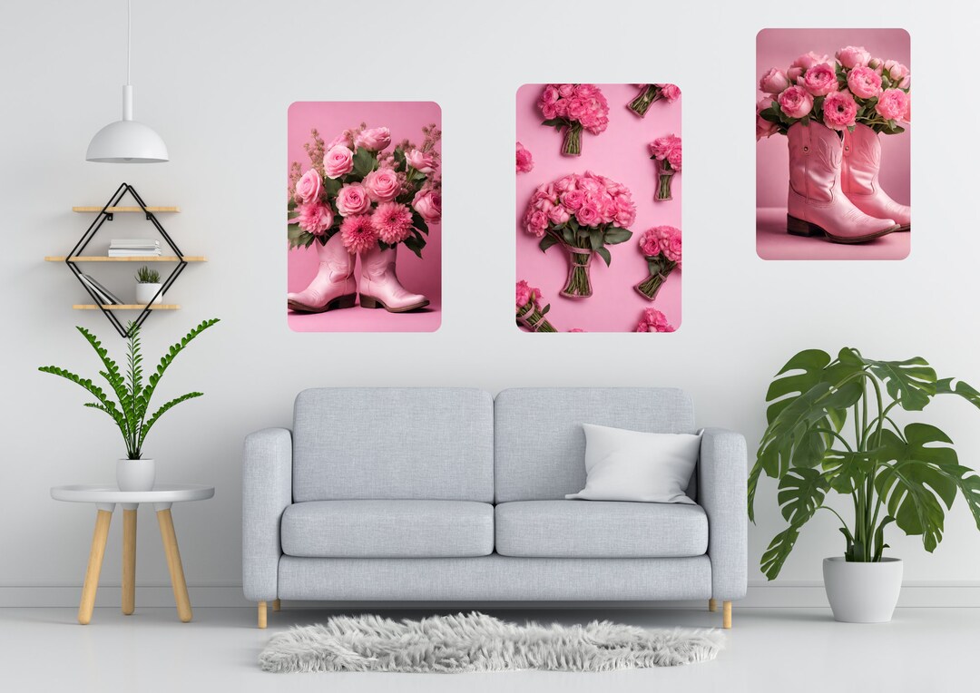Gallery Wall Art of Three Pink Posters Gallery Wall Art of Pink Bouquet ...