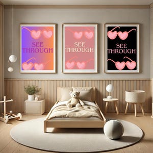 See Through Aesthetic Poster Set – Pink Glasses Wall Art, Modern ...