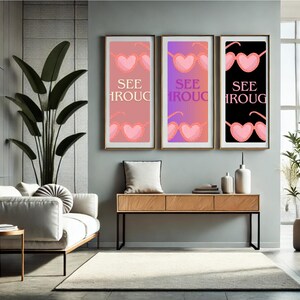 See Through Aesthetic Poster Set – Pink Glasses Wall Art, Modern ...