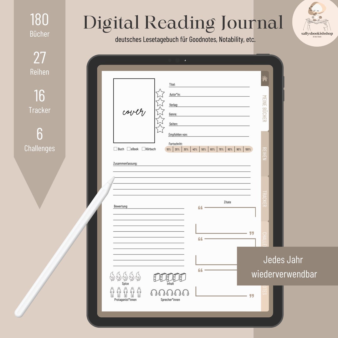 Digital Reading Journal, Digital Reading Planner, Reading Journal ...
