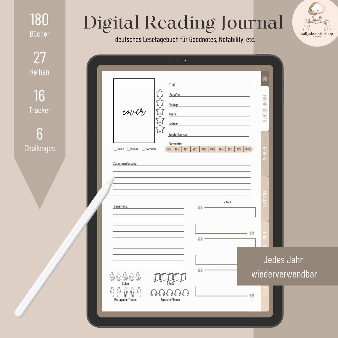 Digital Reading Journal Digital Reading Planner Reading - Etsy