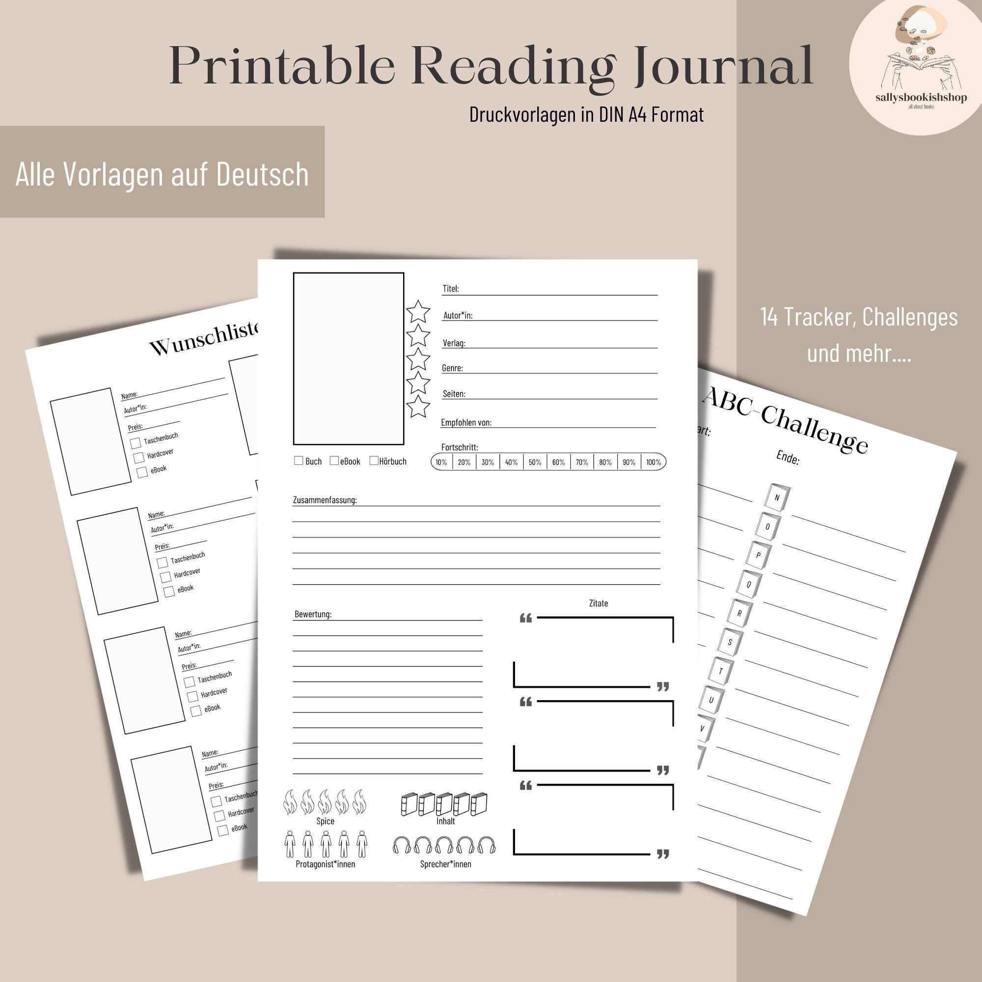 Printable Reading Journal, Druckvorlage Lesetagebuch, Lesetracker ...