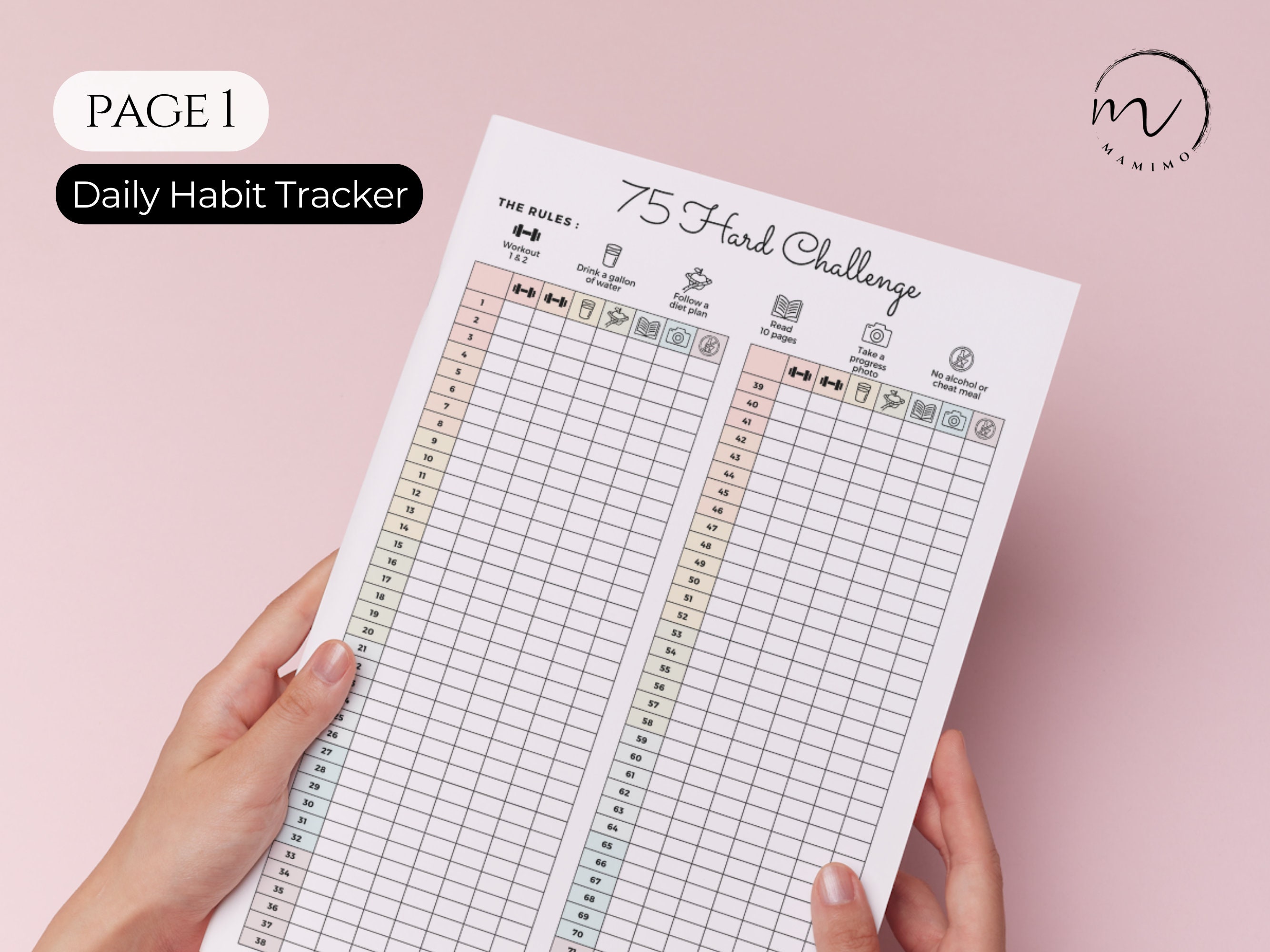 75 Hard Challenge Tracker Printable 75 Day Challenge Habit - Etsy
