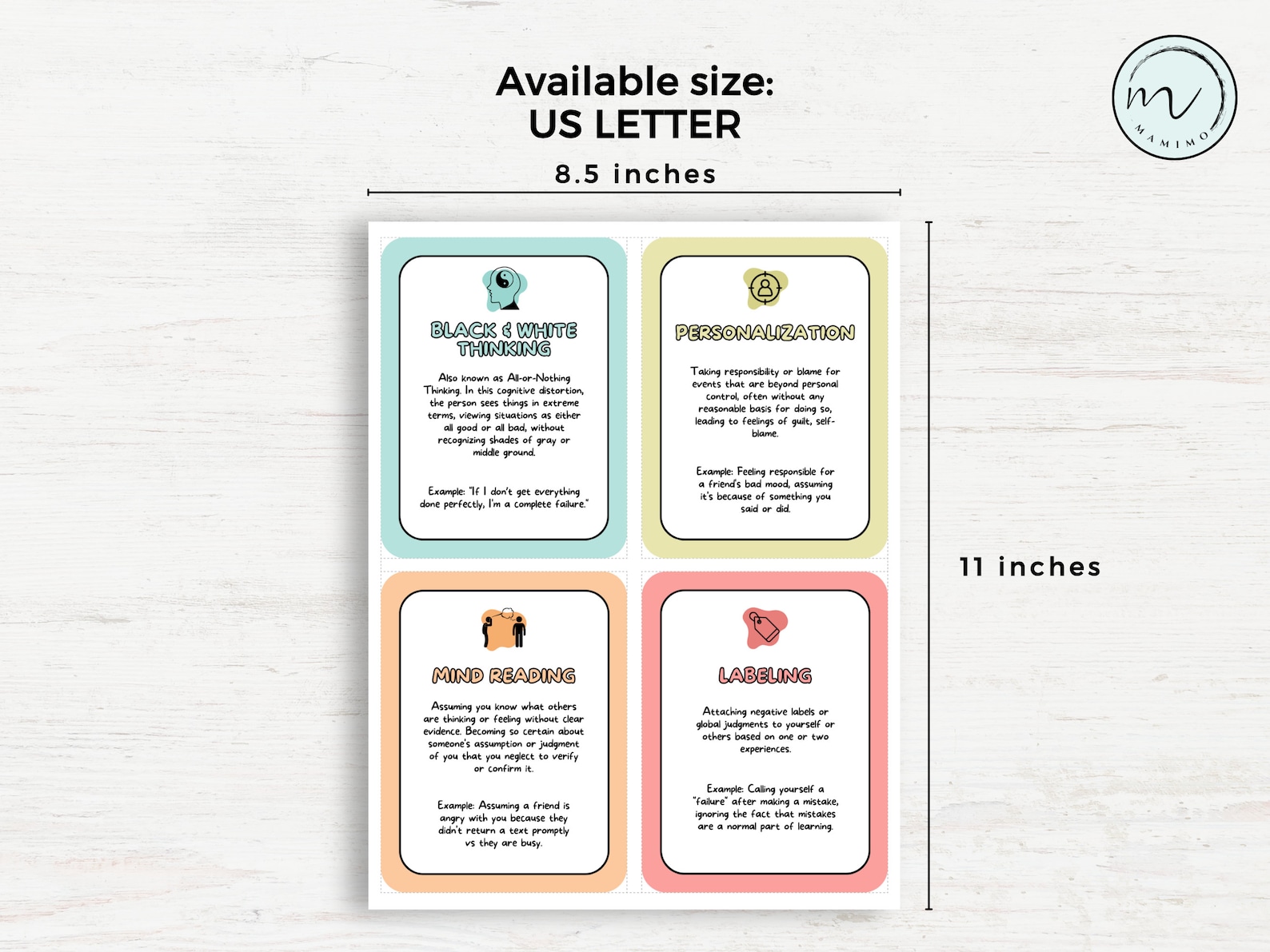Cognitive Distortion Flash Cards, DBT Coping Skills Cards, Thinking ...